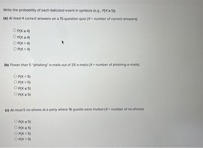 Solved Write the probability of each italicized event in | Chegg.com