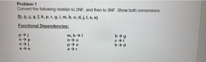 Solved Problem 1 Convert the following relation to 2NF, and | Chegg.com