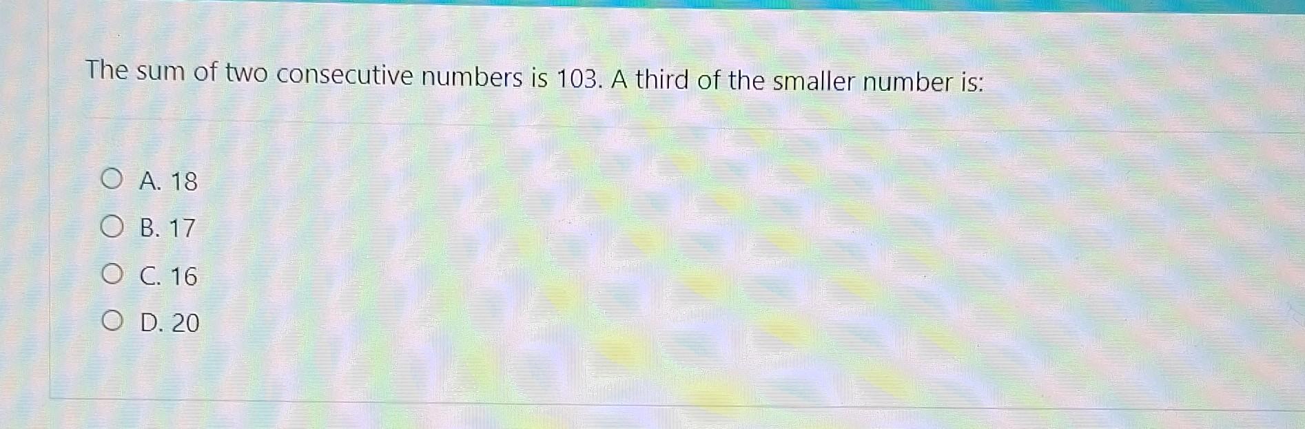 Solved The sum of two consecutive numbers is 103 . A third | Chegg.com