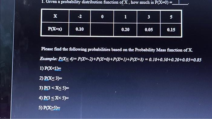 Solved 1. Given a probability distribution function of X, | Chegg.com