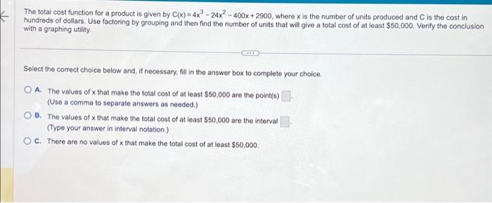 Solved The total cost function for a product is given by | Chegg.com