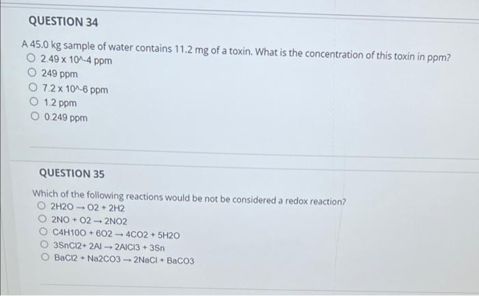 Solved A 45.0 kg sample of water contains 11.2mg of a toxin. | Chegg.com