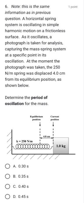 Solved 4. A horizontal spring system is 1 po oscillating in | Chegg.com