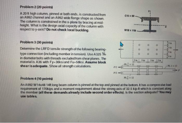 Solved Problem 2 (20 points) A 20ft high column, pinned at | Chegg.com