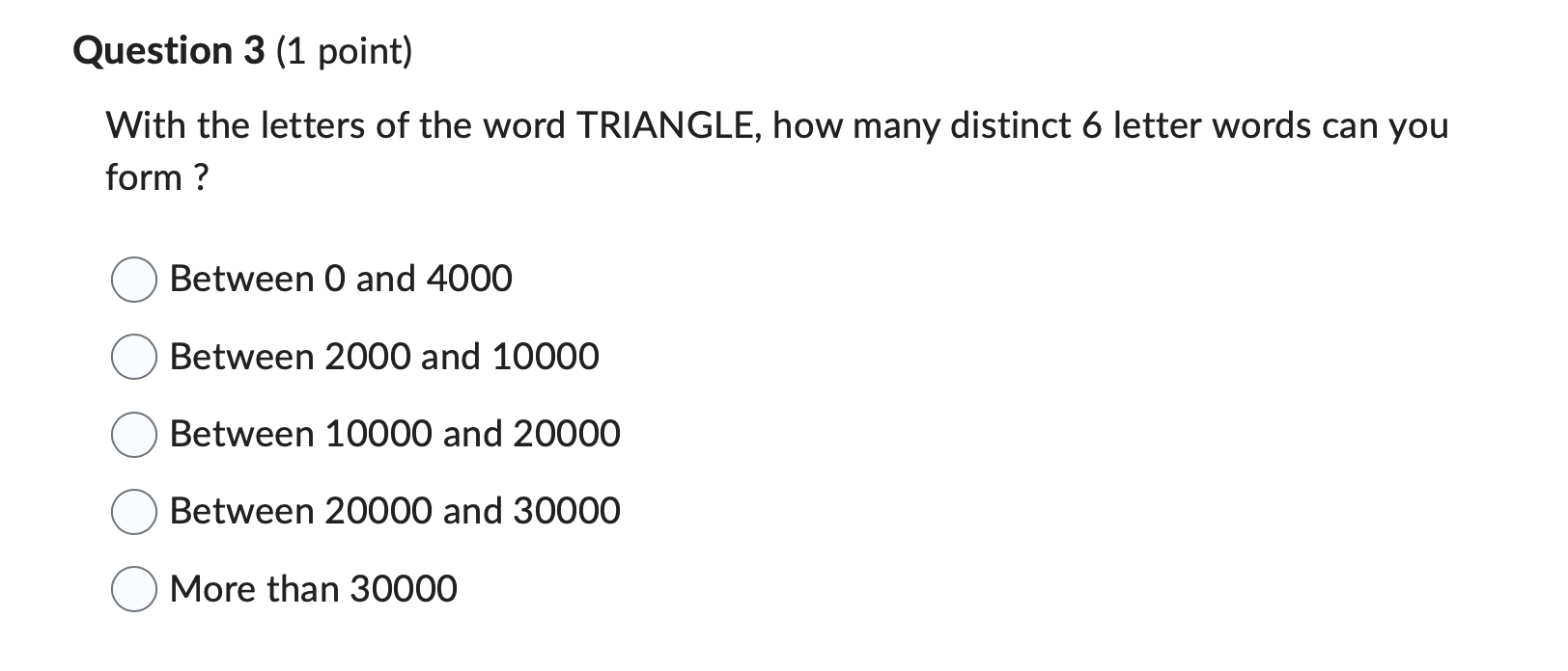 Solved Question 3 (1 ﻿point)With the letters of the word | Chegg.com