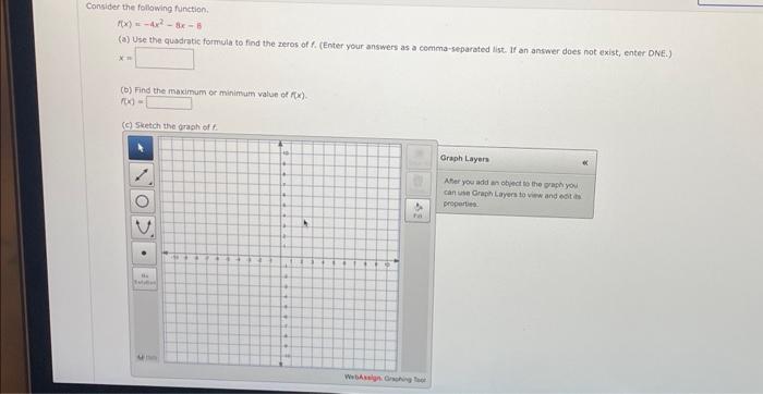 Solved Consider the following function. f(x)=−4x2−8x−6 (a) | Chegg.com