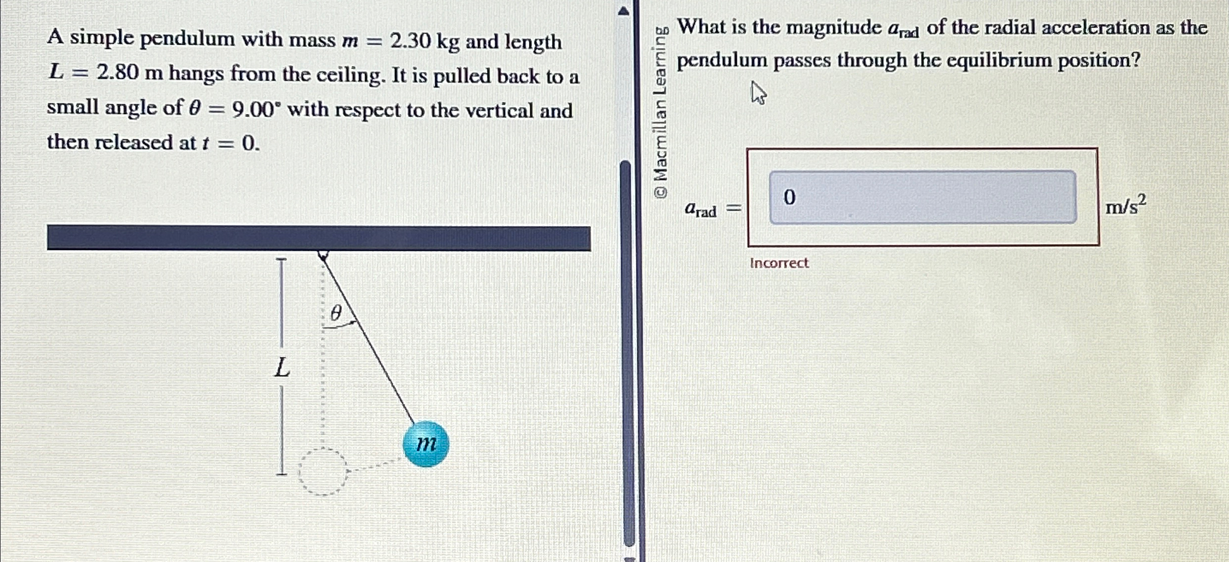 Solved A simple pendulum with mass m=2.30kg ﻿and length | Chegg.com