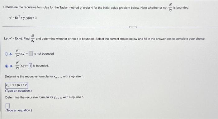 Solved Determine the recursive formulas for the Taylor | Chegg.com