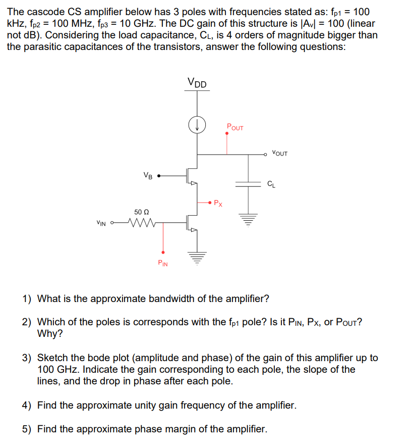 Solved The cascode CS amplifier below has 3 ﻿poles with | Chegg.com