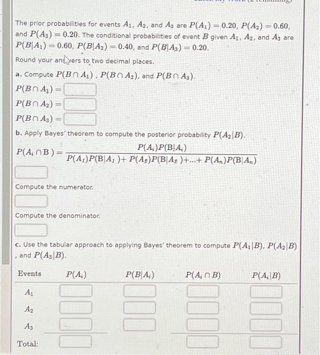 Solved The prior probabilities for events A1,A2, and A3 are | Chegg.com