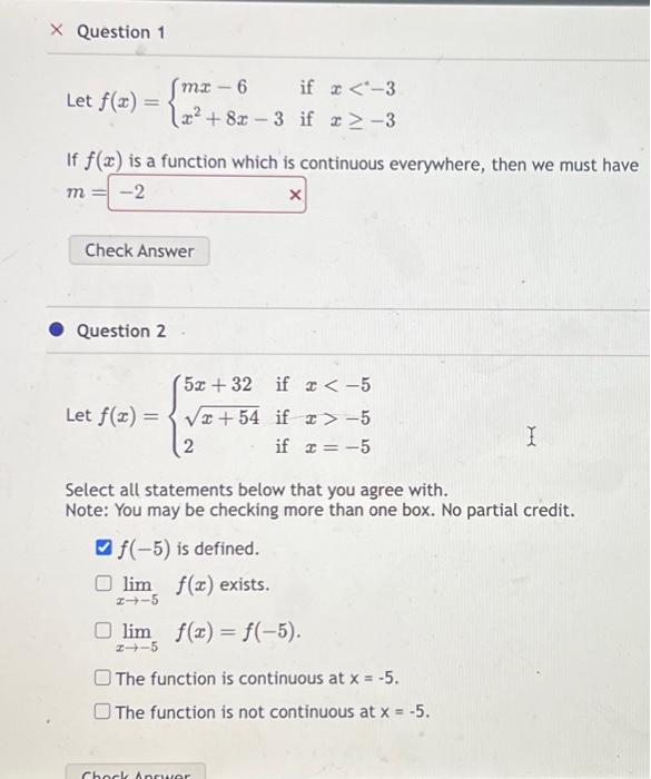 Solved Let f(x)={mx−6x2+8x−3 if x