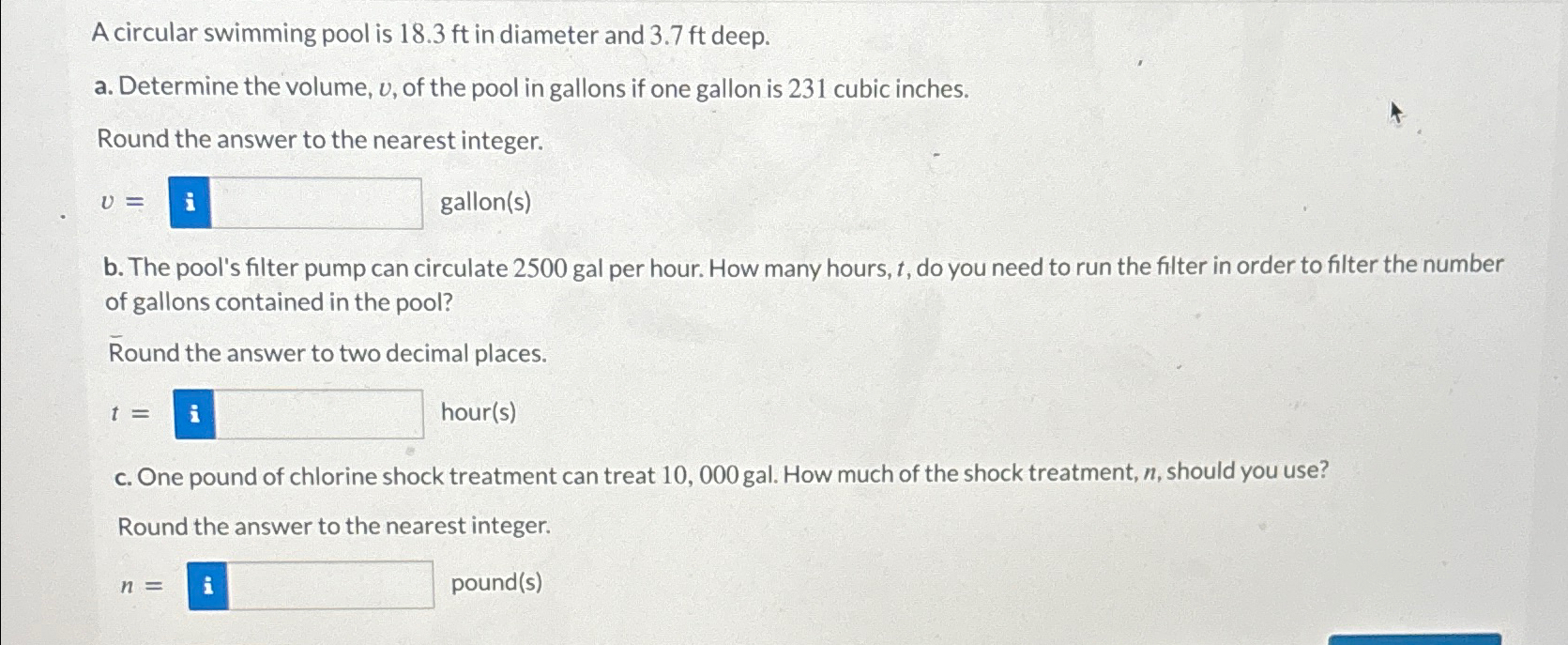 Solved A circular swimming pool is 18.3ft ﻿in diameter and | Chegg.com