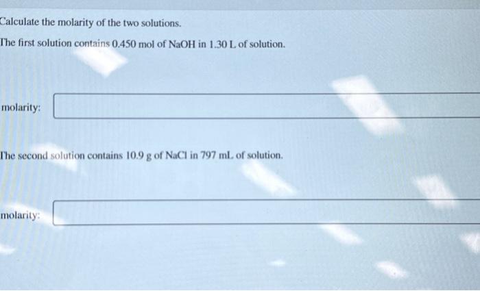Solved Calculate the molarity of the two solutions. The | Chegg.com