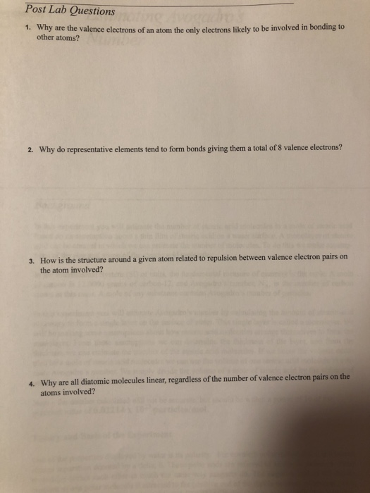 Solved Post Lab Questions 1. Why are the valence electrons | Chegg.com