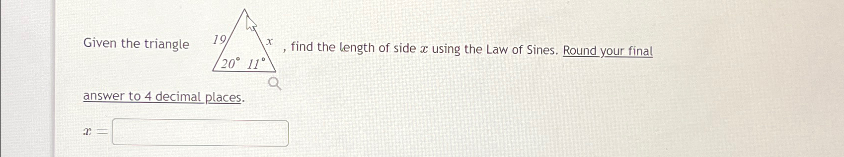 Solved Given the triangle , ﻿find the length of side x | Chegg.com