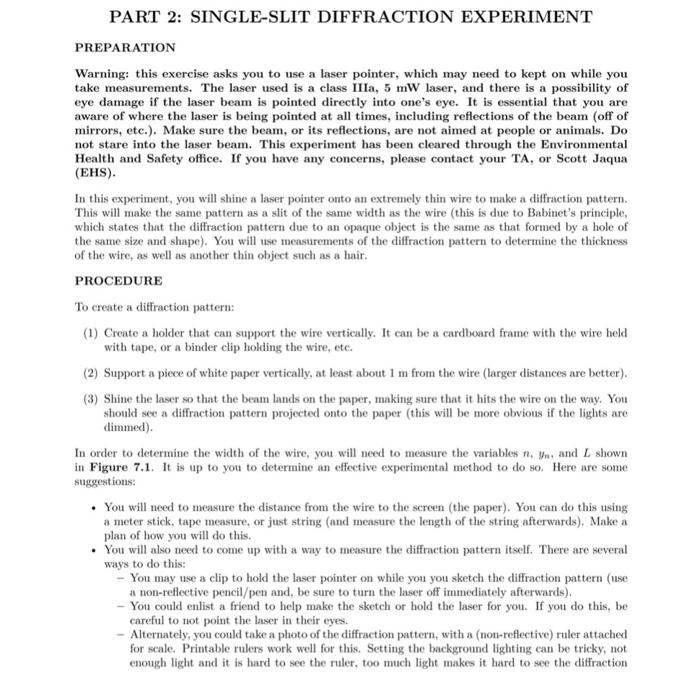 PART 2: SINGLE-SLIT DIFFRACTION EXPERIMENT | Chegg.com