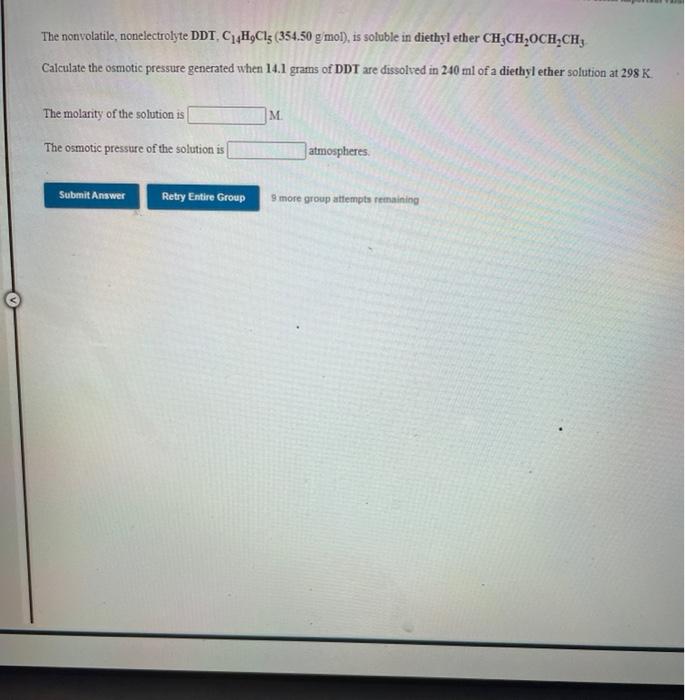 Solved The non volatile, nonelectrolyte DDT, C14H9C13 | Chegg.com
