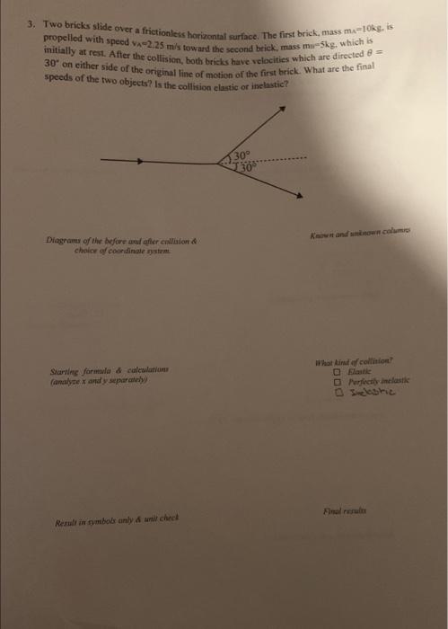 Solved 3. Two bricks slide over a frictionless horizontal | Chegg.com