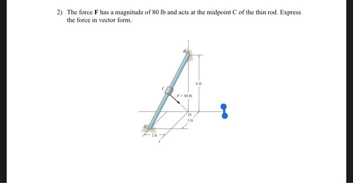 Solved 2) The force F has a magnitude of 80 lb and acts at | Chegg.com