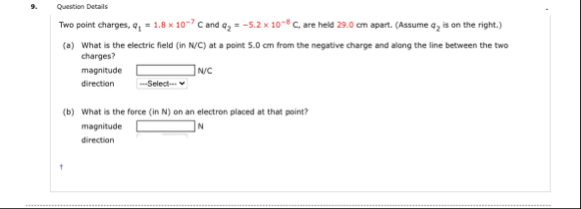 Solved Question DetailsTwo point charges, q1=1.8×10-7C ﻿and | Chegg.com