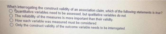Solved Whep interrogating the construct validity of an | Chegg.com