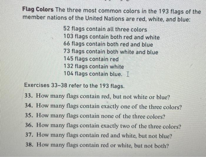 Flag Colors The three most common colors in the 193 | Chegg.com