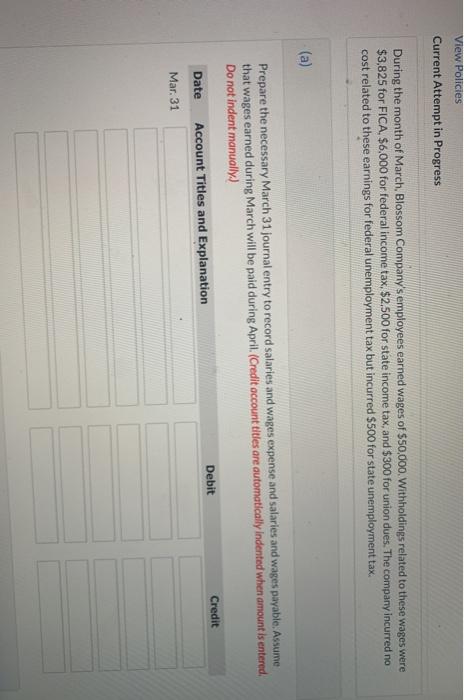 Solved View Policies Current Attempt in Progress During the | Chegg.com