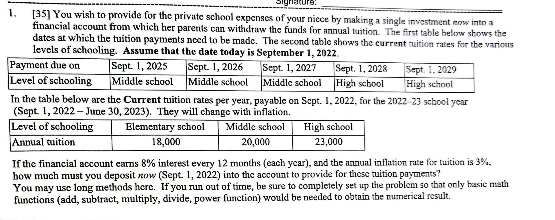 Solved 1. [35] You wish to provide for the private school | Chegg.com