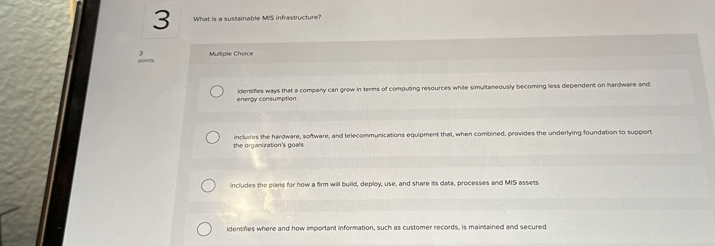 Solved 3What is a sustainable MIS infrastructure?3Multiple | Chegg.com