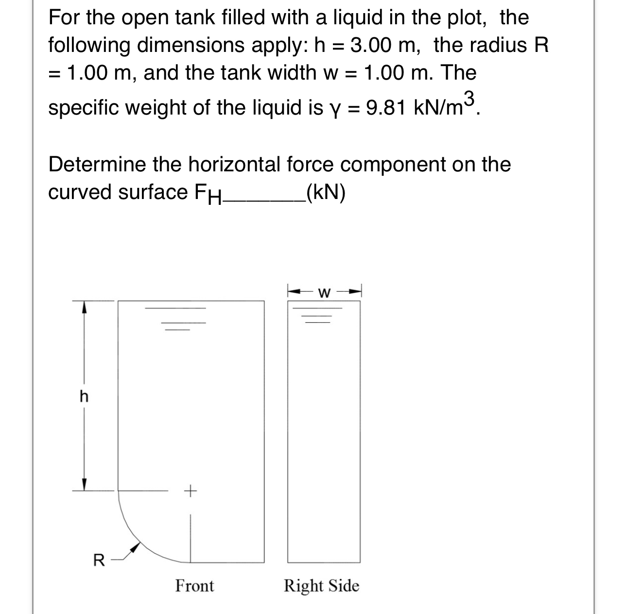 For the open tank filled with a liquid in the plot, | Chegg.com