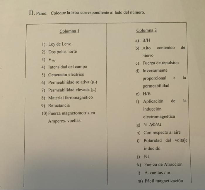II. Pareo: Coloque la letra correspondiente al lado | Chegg.com
