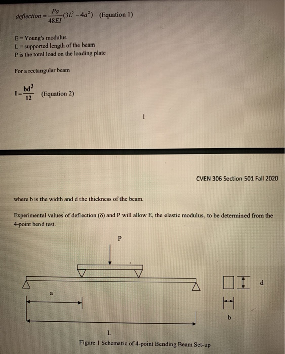 Pa deflection = (3 - 4a) (Equation 1) 48 EI E = | Chegg.com