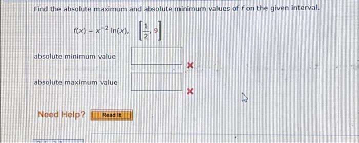 Solved Find the absolute maximum and absolute minimum values | Chegg.com