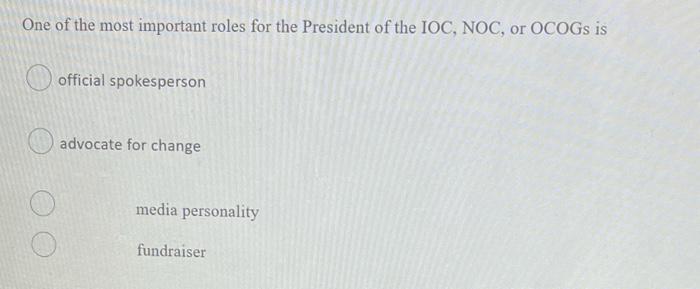 Solved One of the most important roles for the President of | Chegg.com