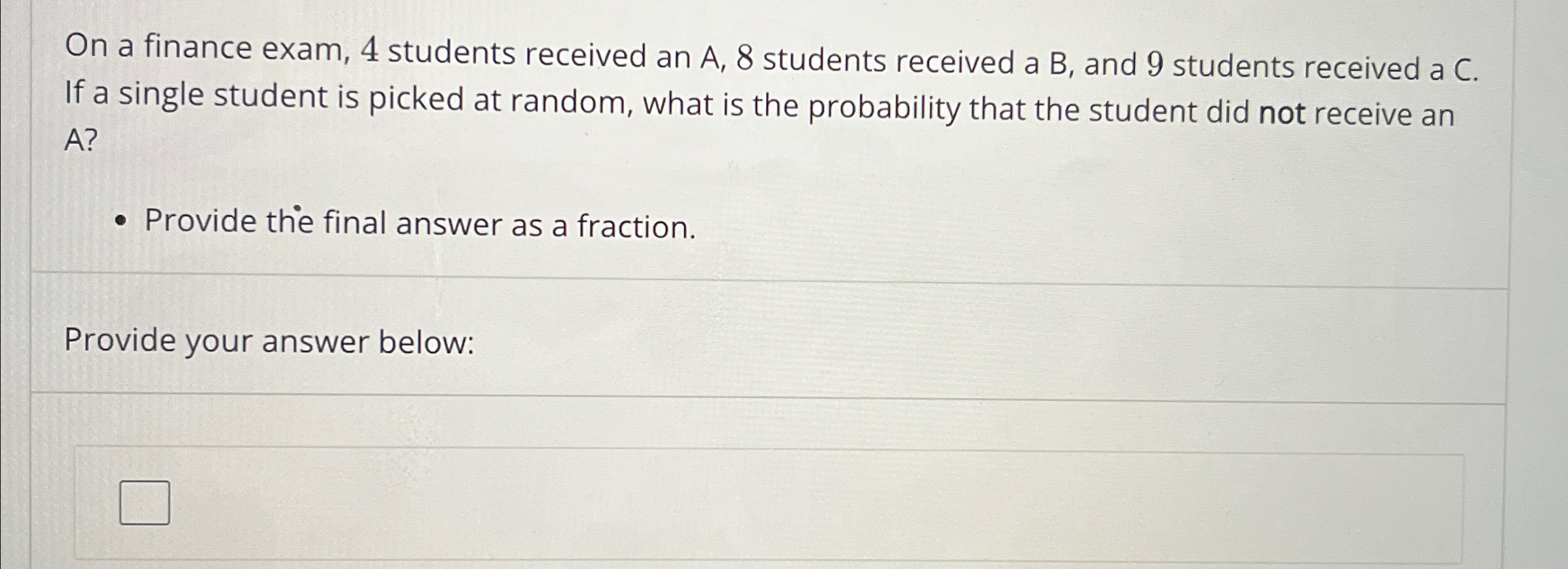 Solved On a finance exam, 4 ﻿students received an A, 8 | Chegg.com