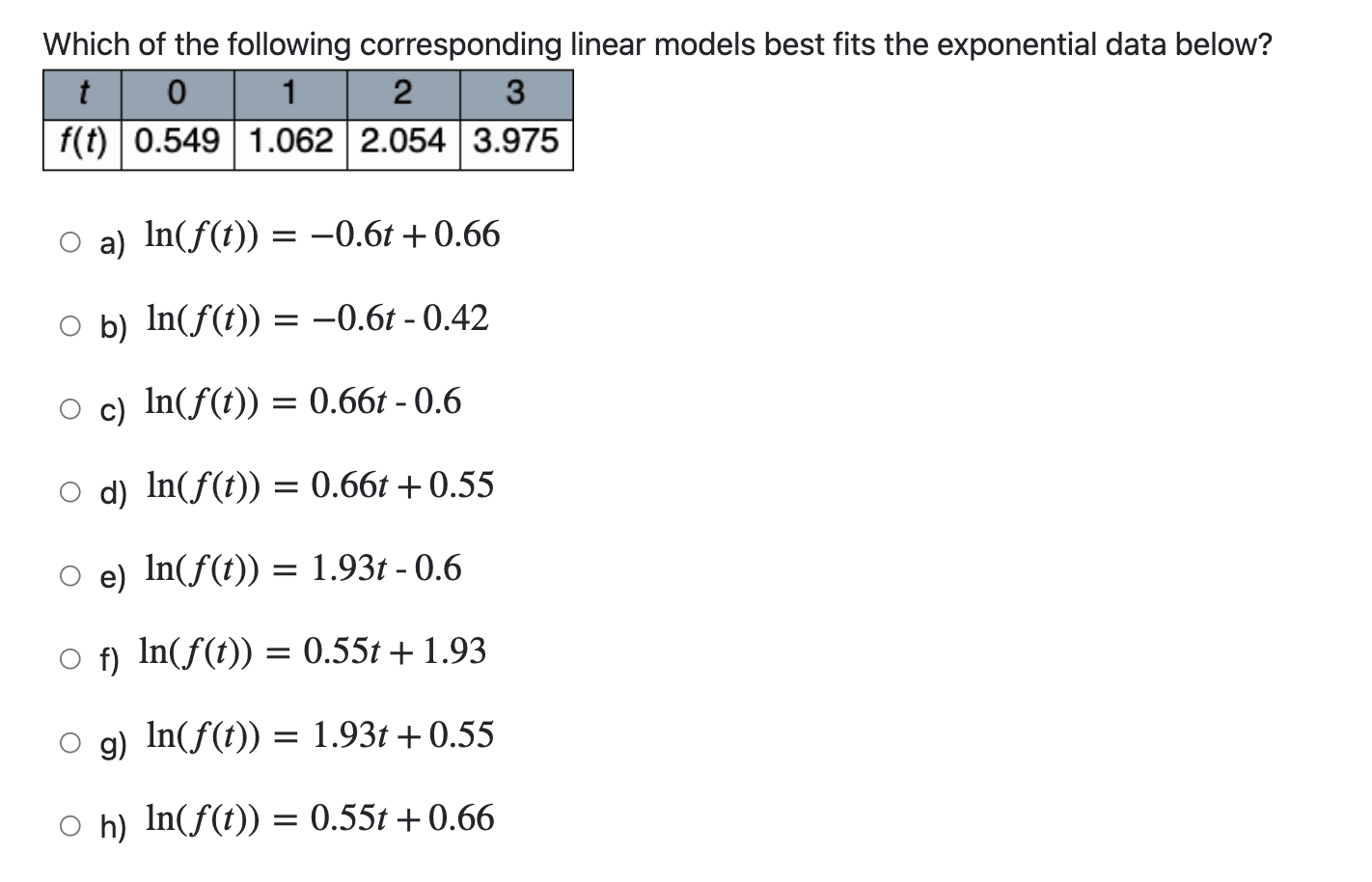 Solved Which of the following corresponding linear models | Chegg.com
