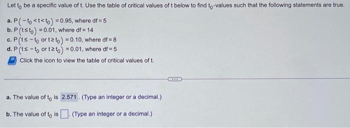 Solved Let t0 be a specific value of t. Use the table of | Chegg.com