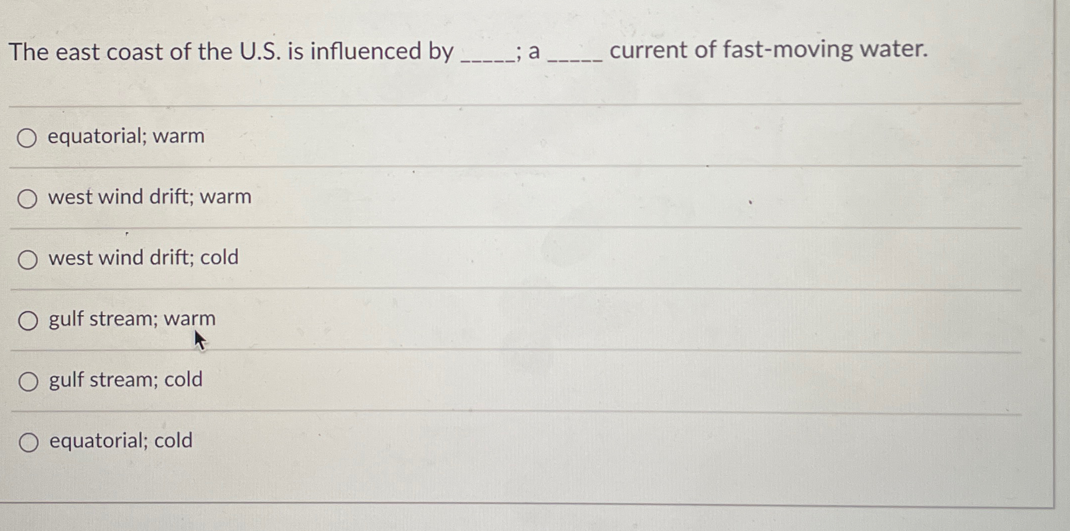 Solved The east coast of the U.S. ﻿is influenced by q, | Chegg.com