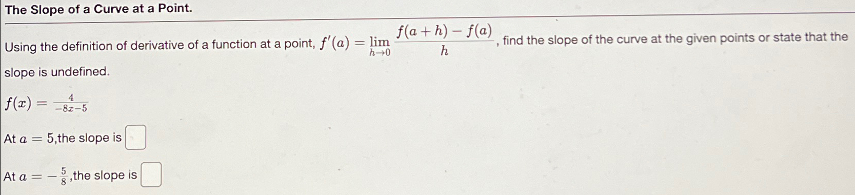 Solved The Slope of a Curve at a Point.Using the definition | Chegg.com