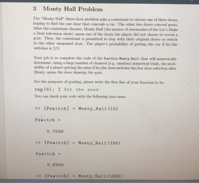 Solved 3 Monty Hall Problem The "Monty Hall" three-door | Chegg.com