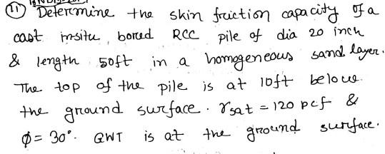 Solved "Determine the skin friction capacity of a cast | Chegg.com