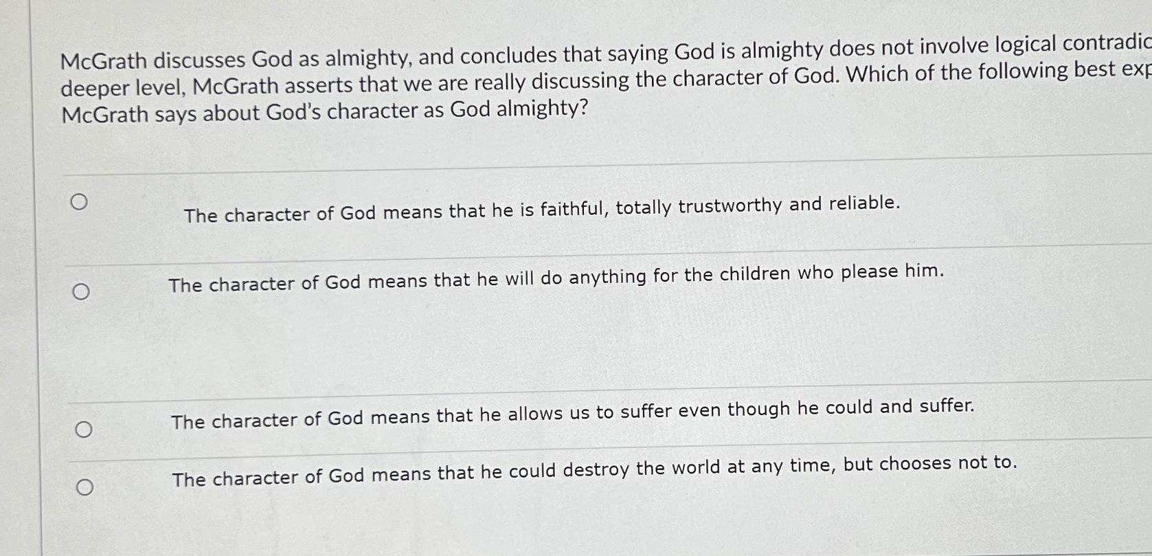 Solved McGrath discusses God as almighty, and concludes that | Chegg.com