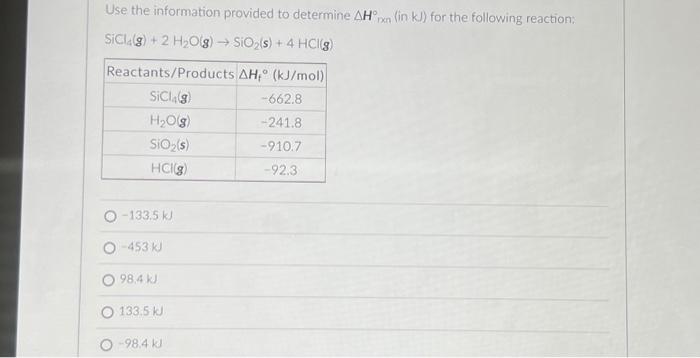 Solved Use the information provided to determine AH°rxn (in | Chegg.com