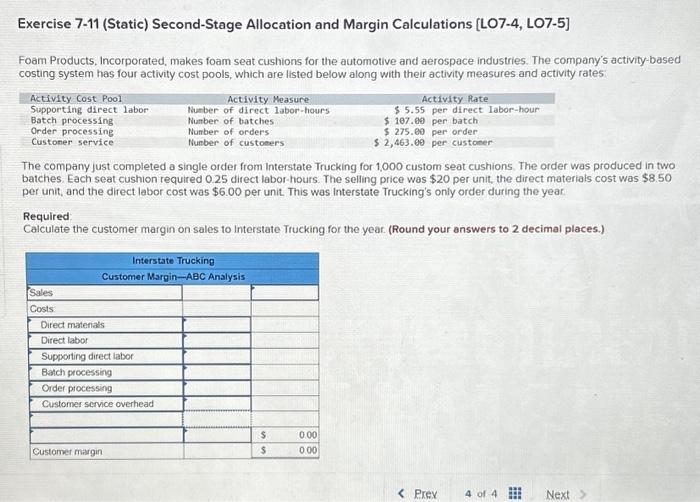 Solved Exercise 7-11 (Static) Second-Stage Allocation and | Chegg.com