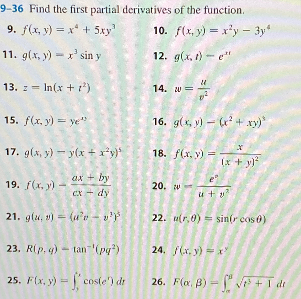 Solved 9-36 ﻿Find the first partial derivatives of the | Chegg.com