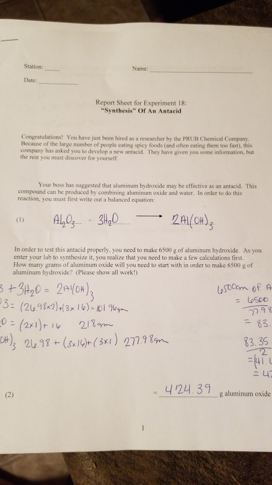 Solved Station: Name: Date: Report Sheet for Experiment 18: | Chegg.com