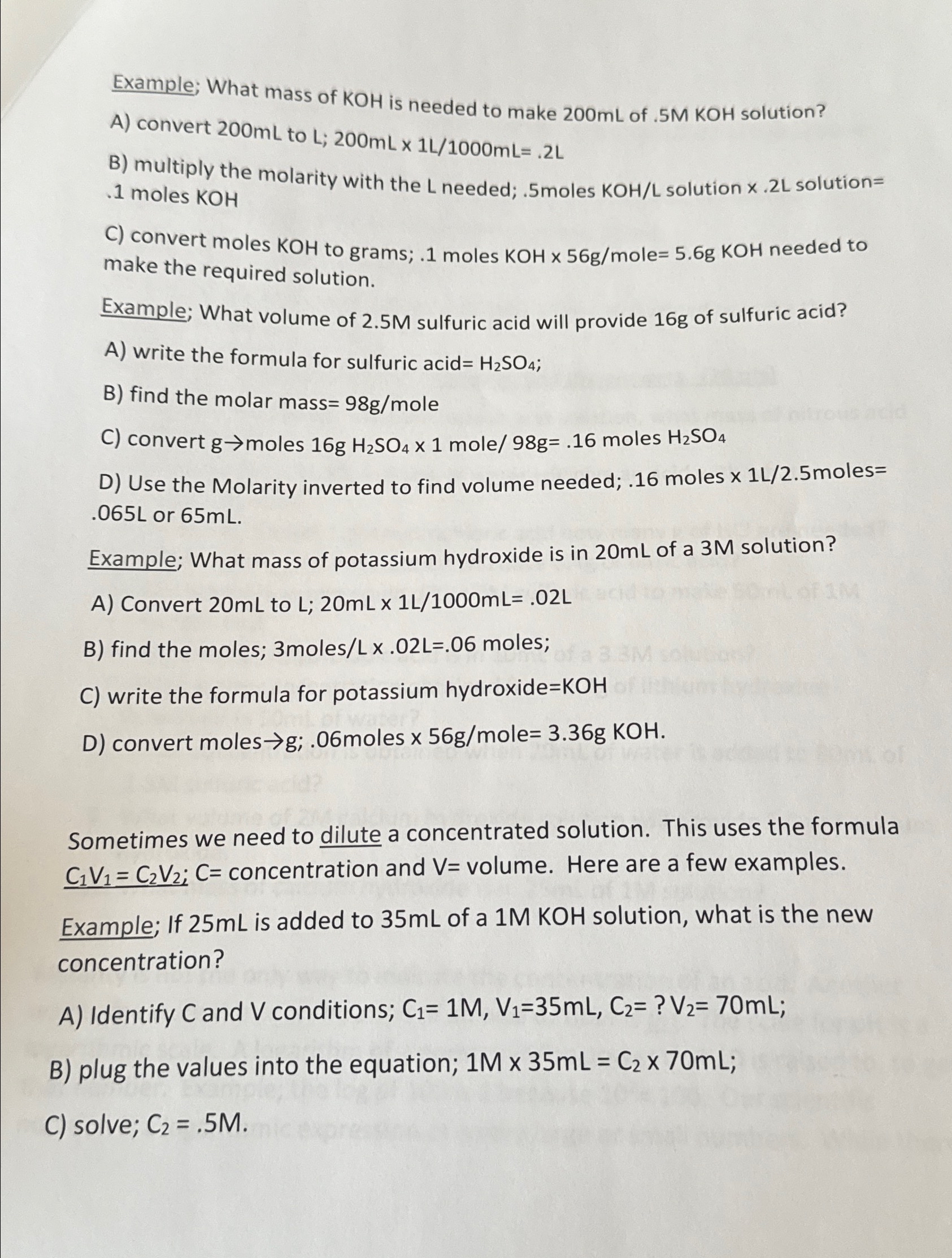 Solved Example; What mass of KOH is needed to make 200mL ﻿of | Chegg.com