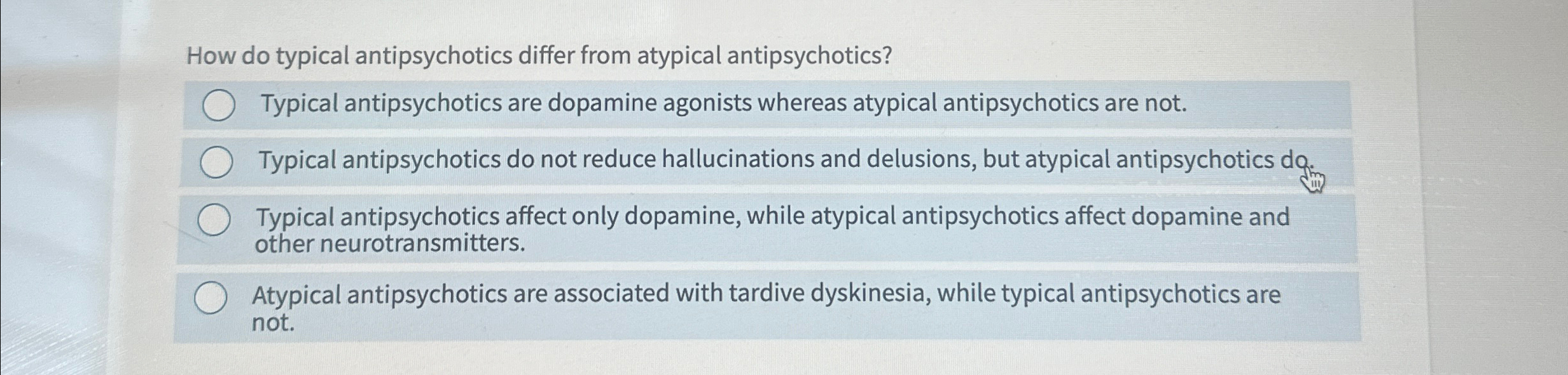 Solved How do typical antipsychotics differ from atypical | Chegg.com