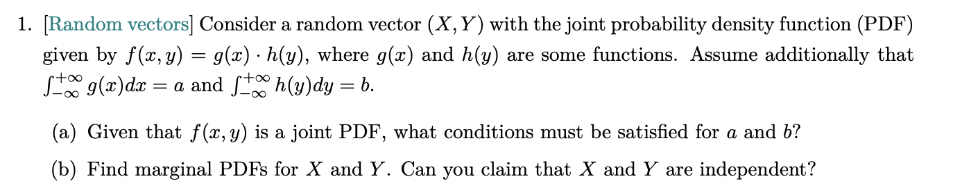 Solved [Random vectors] ﻿Consider a random vector (x,Y) | Chegg.com
