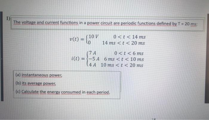 Solved The voltage and current functions in a power circuit | Chegg.com